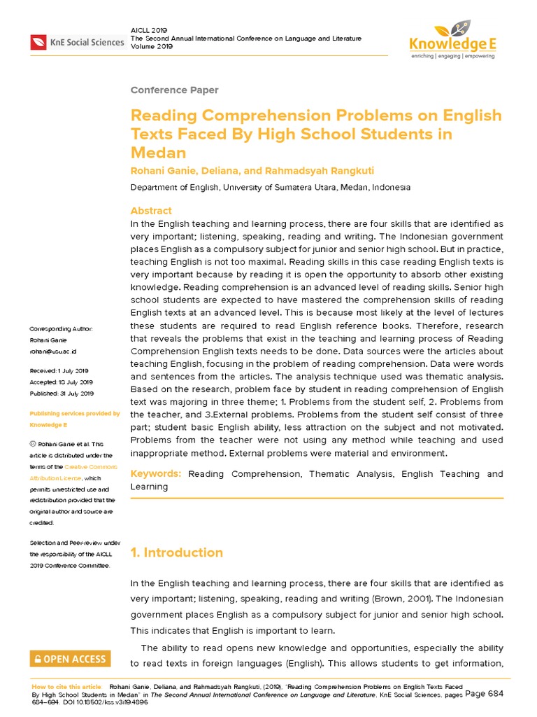 Reading Comprehension Problems On English Texts Faced by High School ...