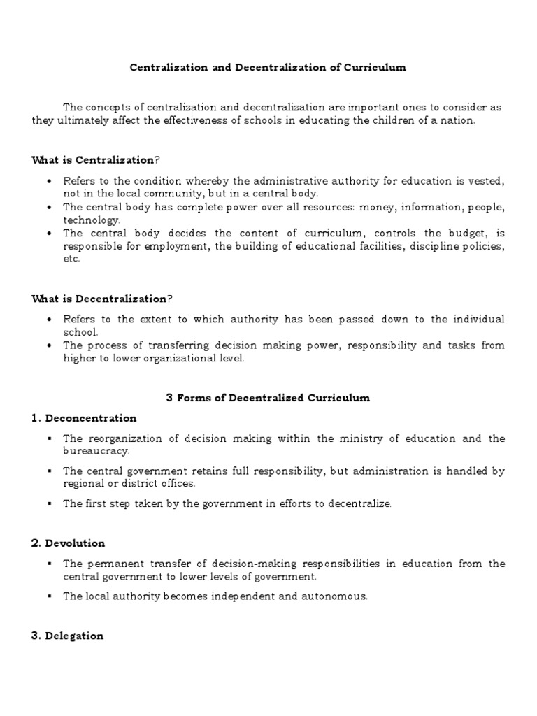 Centralization and Decentralization of Curriculum | PDF ...
