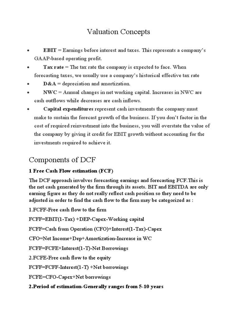 Valuation Concepts: 1 Free Cash Flow Estimation (FCF) | Download Free ...