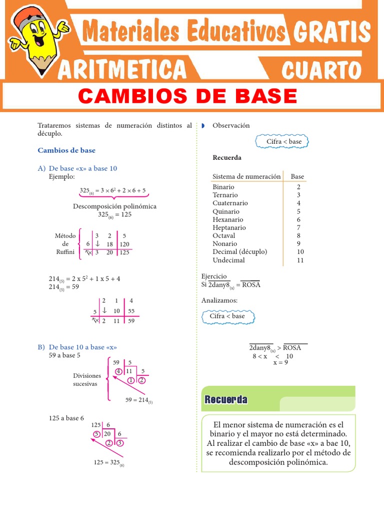 Cambios de Base para Cuarto Grado de Secundaria | PDF | Convenciones de nombres | Codificaciones