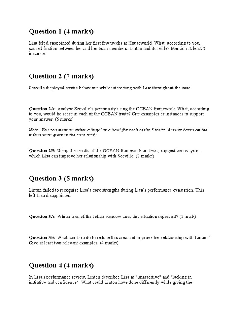 Question 1 (4 Marks) : Information Given in The Case Study | PDF