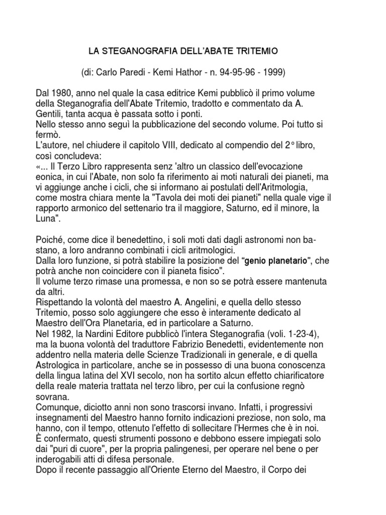 La Steganografia Dellabate Tritemio | PDF