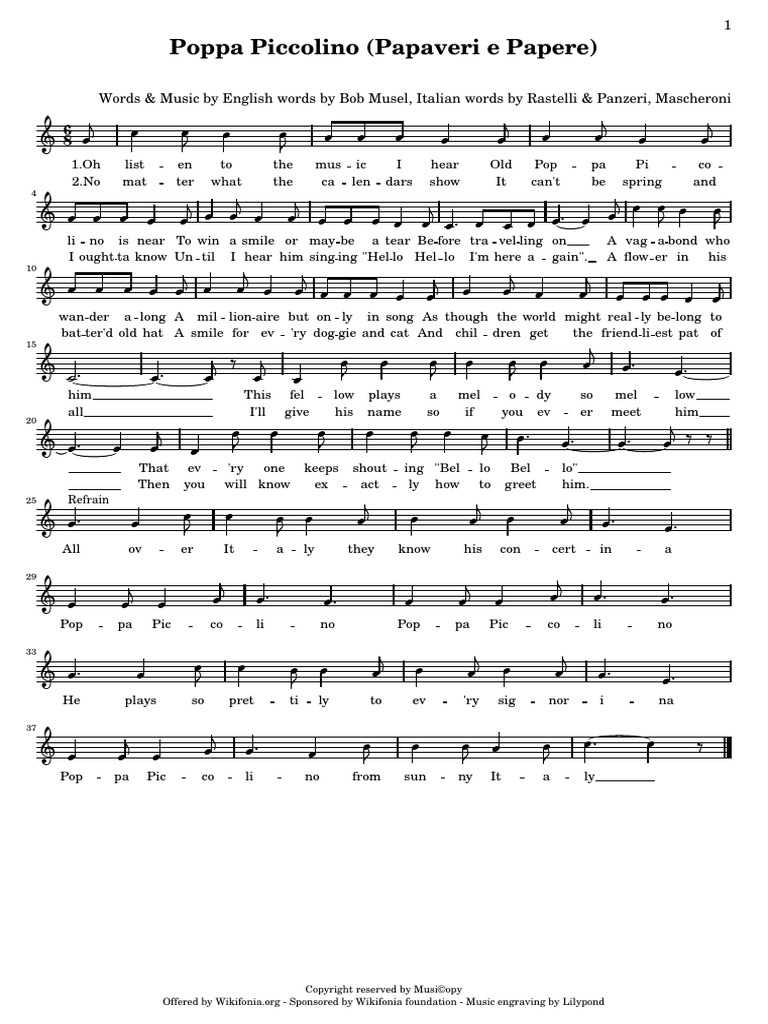 Mascheroni, English Words by Bob Musel, Italian Words by Rastelli ...