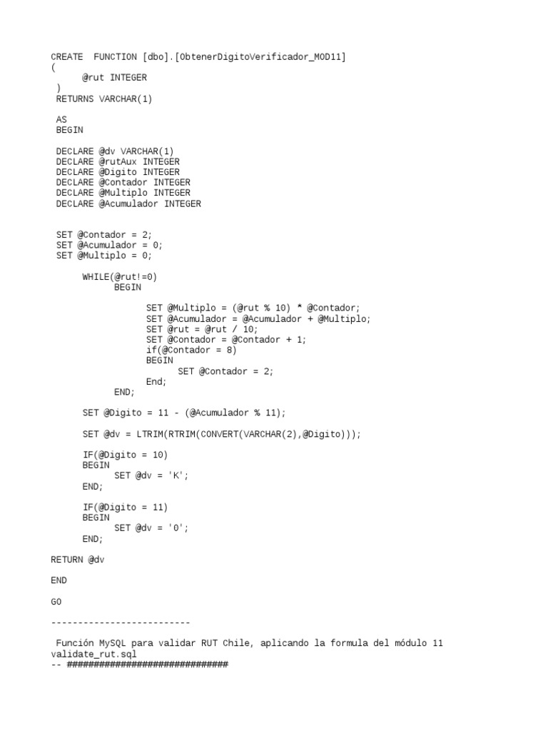 DigitoVerificador MOD11 | PDF | SQL | Bancos de dados