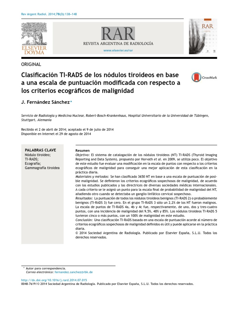 Clasificacion Ti-Rads de Los Nodulos Tiroideos | PDF | Ultrasonido ...