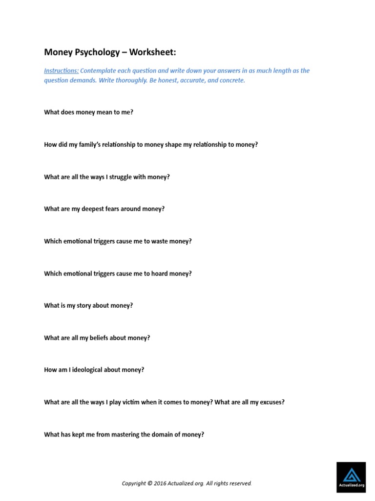 Money Psychology Worksheet | PDF