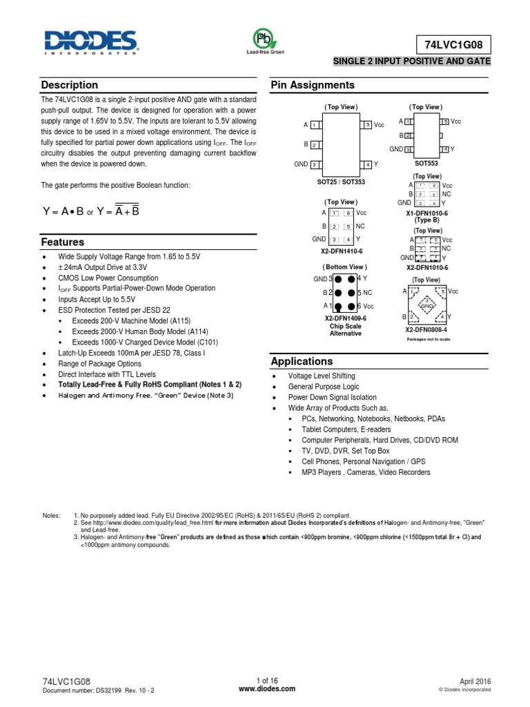 74LVC1G08 Diodes | PDF | Electrostatic Discharge | Logic Gate