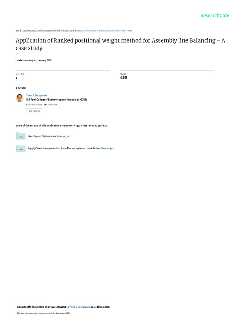 Application of Ranked Positional Weight Method For Assembly Line ...