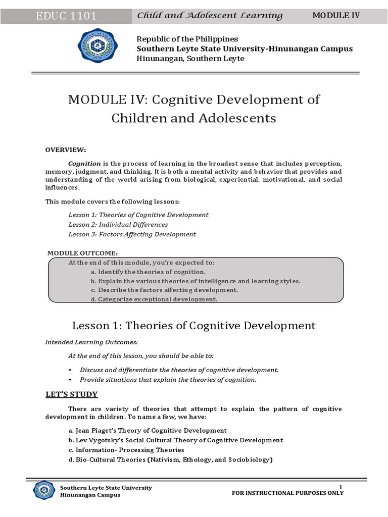 Child and Adolescent Learning Module 4 1 | PDF | Cognitive Development ...