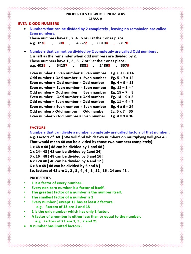 HANDOUT - Properties of Whole Numbers | PDF | Numbers | Algebra