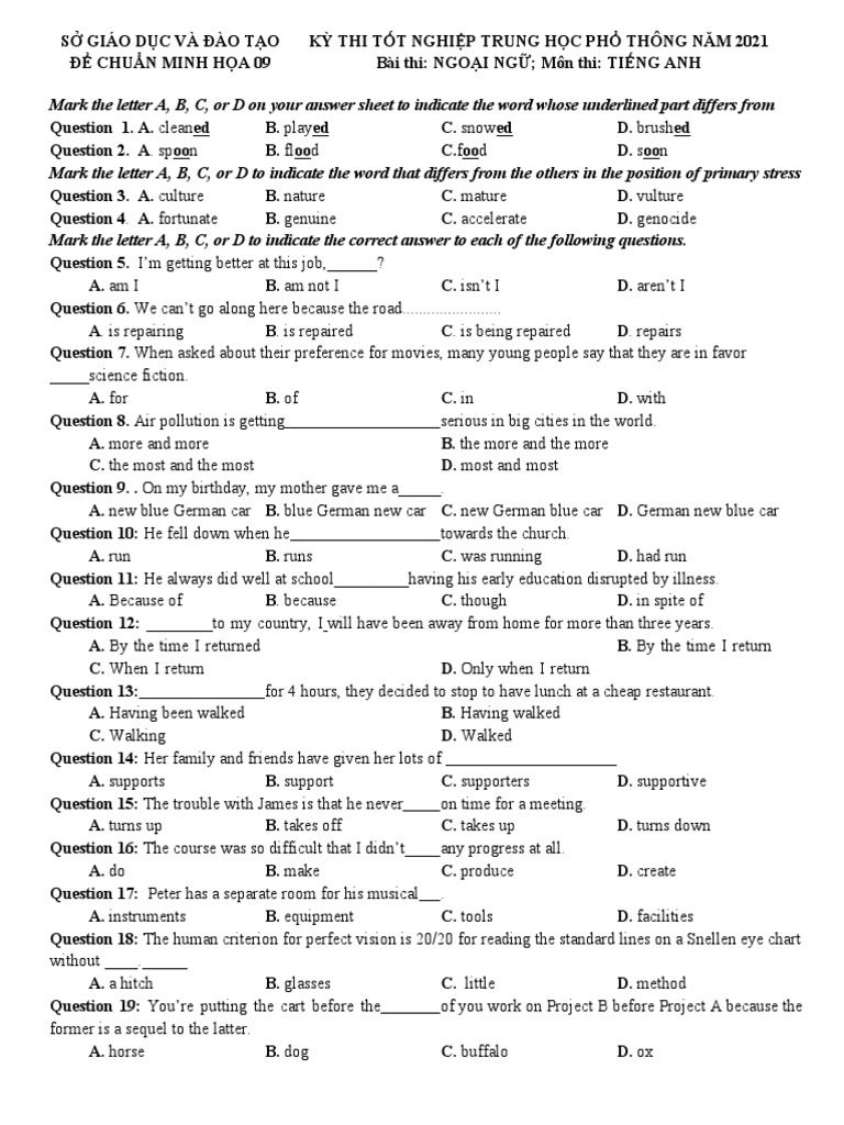 2021 Vietnamese High School English Exam | PDF | Biodiversity | Loneliness