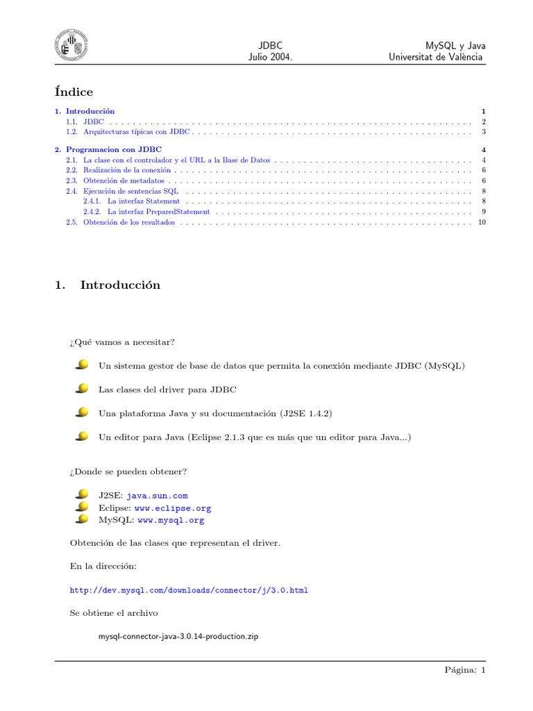 JDBC | PDF | Java (lenguaje de programación) | SQL