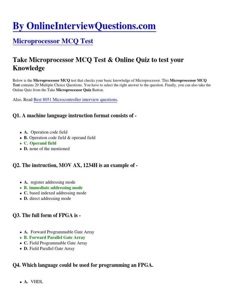 Microprocessor MCQ | PDF | Microprocessor | Central Processing Unit