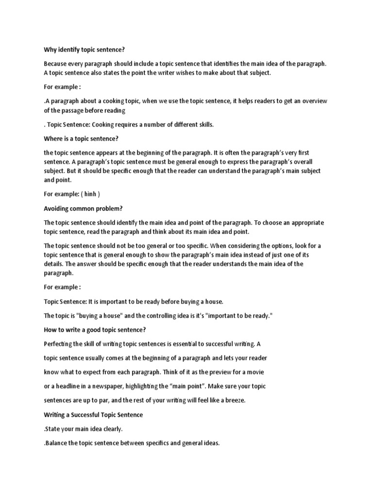 Identifying Topic Sentences in Paragraphs | PDF | Paragraph | Writers
