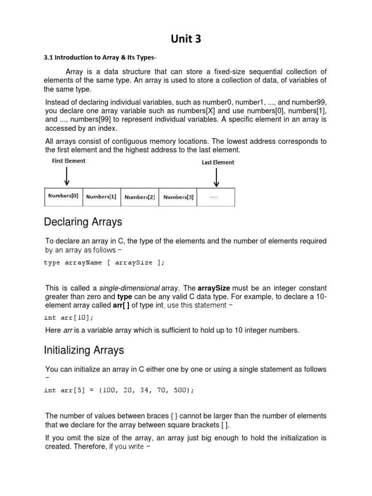 Unit 3: Declaring Arrays | PDF | Array Data Type | Array Data Structure