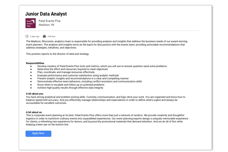 Junior Data Analyst Job Description | PDF
