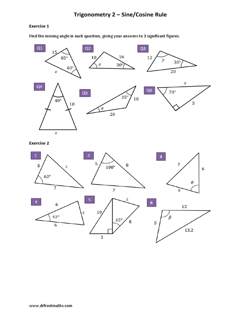 Trigonometry 2 - Sine/Cosine Rule: Exercise 1 | PDF | Teaching Methods ...