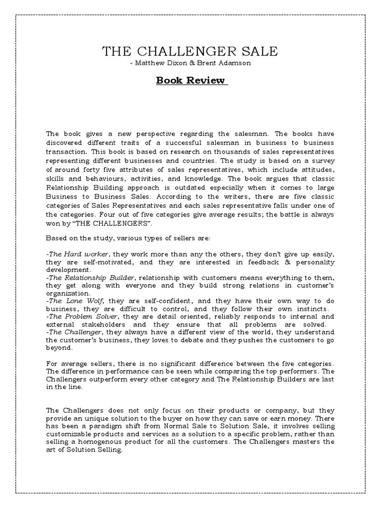 The Challenger Sale Book Review | PDF | Sales | Customer