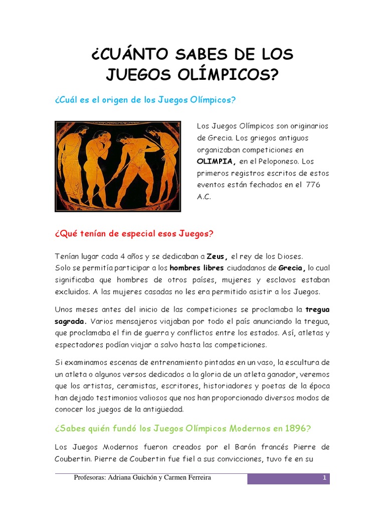 Cuánto Sabes de Juegos Olímpicos | PDF | Deportes olímpicos | Juegos ...