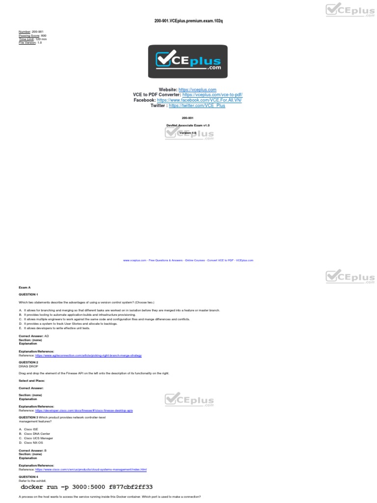 Website: Vce To PDF Converter: Facebook: Twitter:: 200-901.vceplus ...