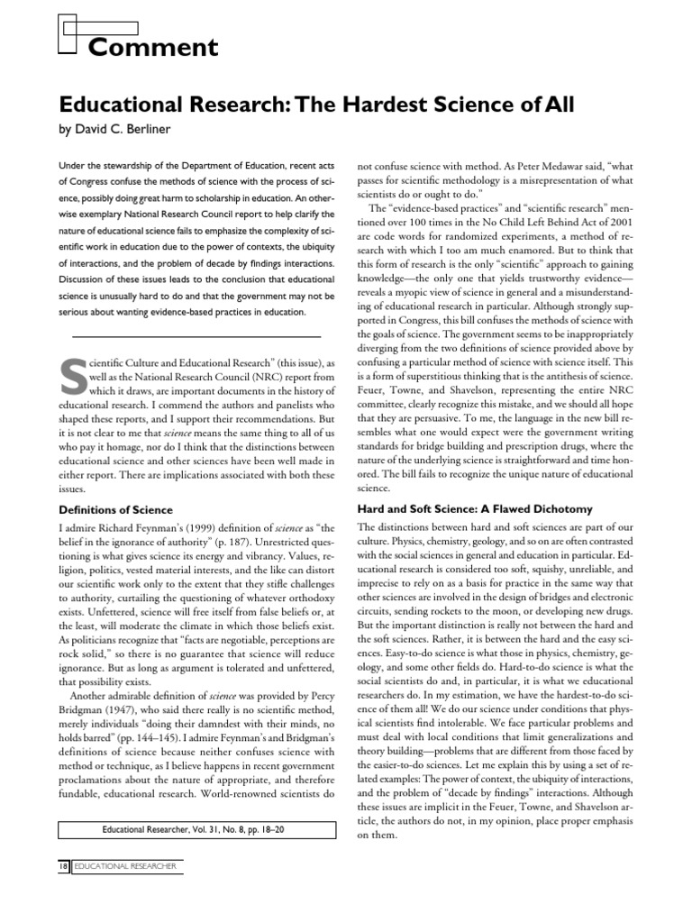 Comment: Educational Research: The Hardest Science of All | PDF ...