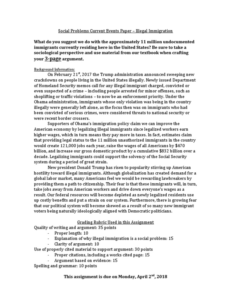 Social Problems Current Events Paper - Spring 2018 | PDF | Illegal ...