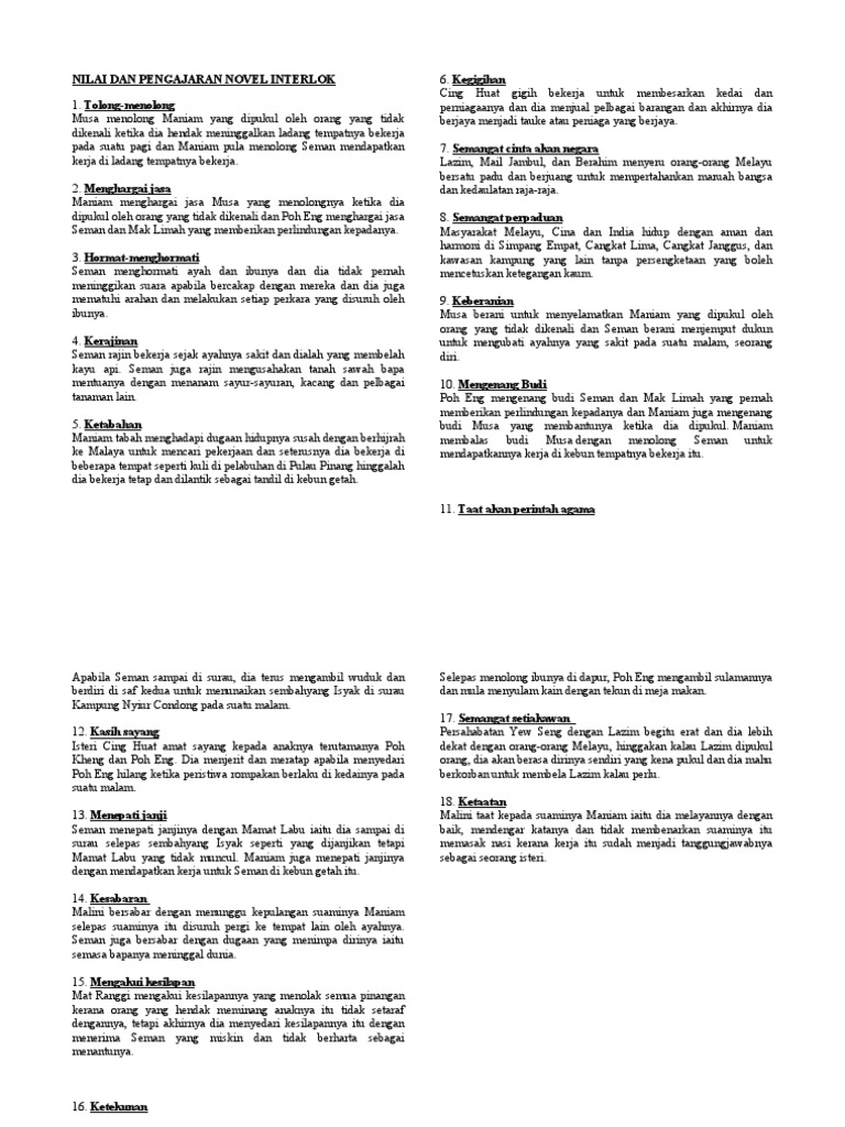 Nilai Dan Pengajaran Novel Interlok | PDF