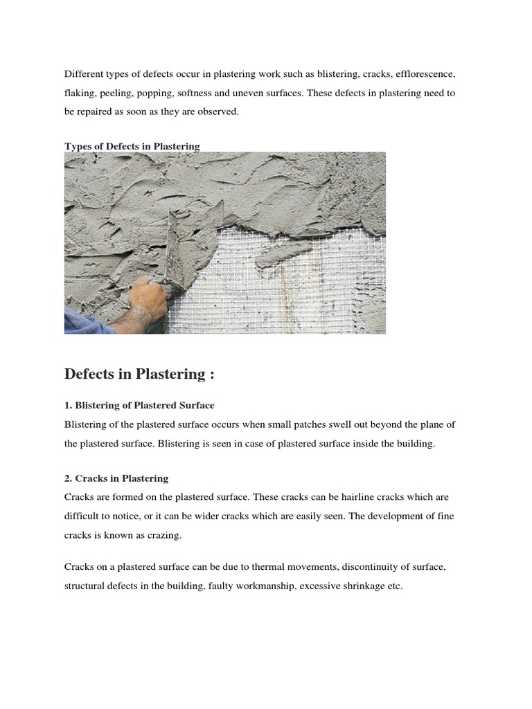 Different Types of Defects Occur in Plastering Work | Download Free PDF ...