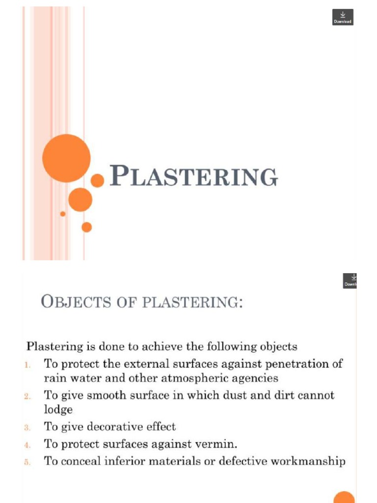 Types of Plastering and Defects (SG) (Notes) | PDF