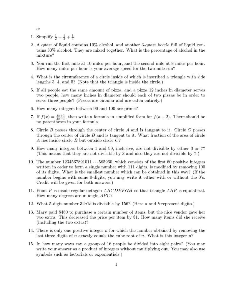 Solutions to a 2009 Math Contest Problems | PDF | Area | Geometry