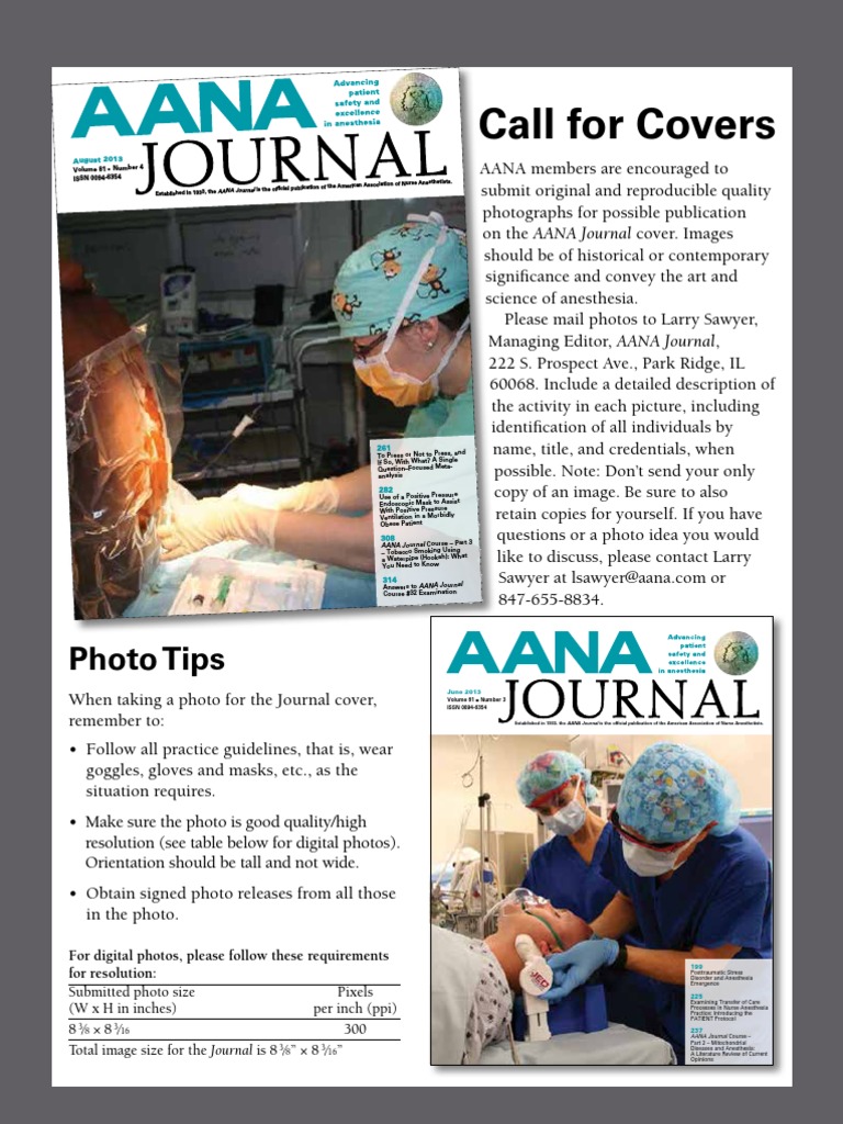 Call For Aana Journal Covers | PDF | Anesthesia | Nursing