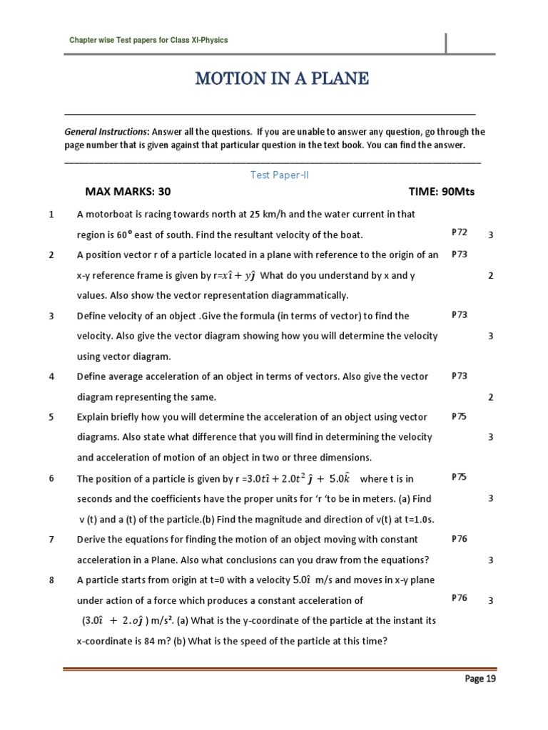 CBSE Class 11 Physics Motion in A Plane 2 | PDF | Acceleration | Velocity