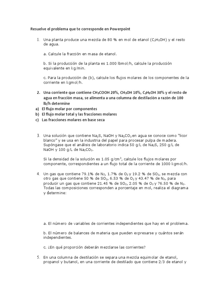 Tarea Tema 1 BME WA | PDF | Destilación | Propano