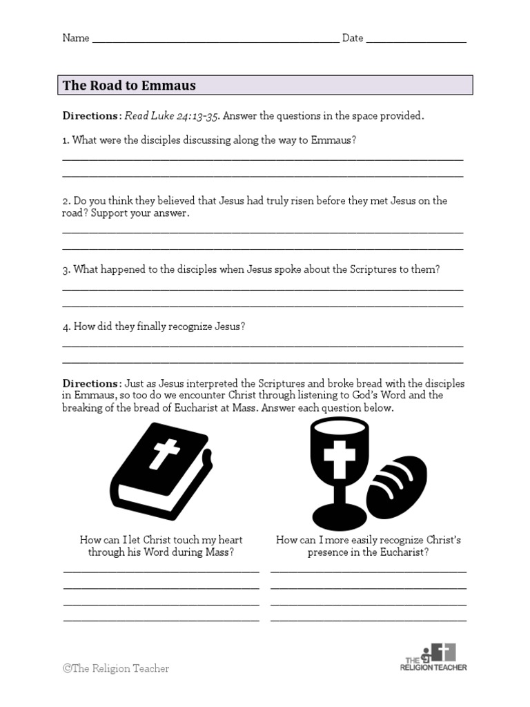 Road To Emmaus Worksheet | PDF | Science & Mathematics