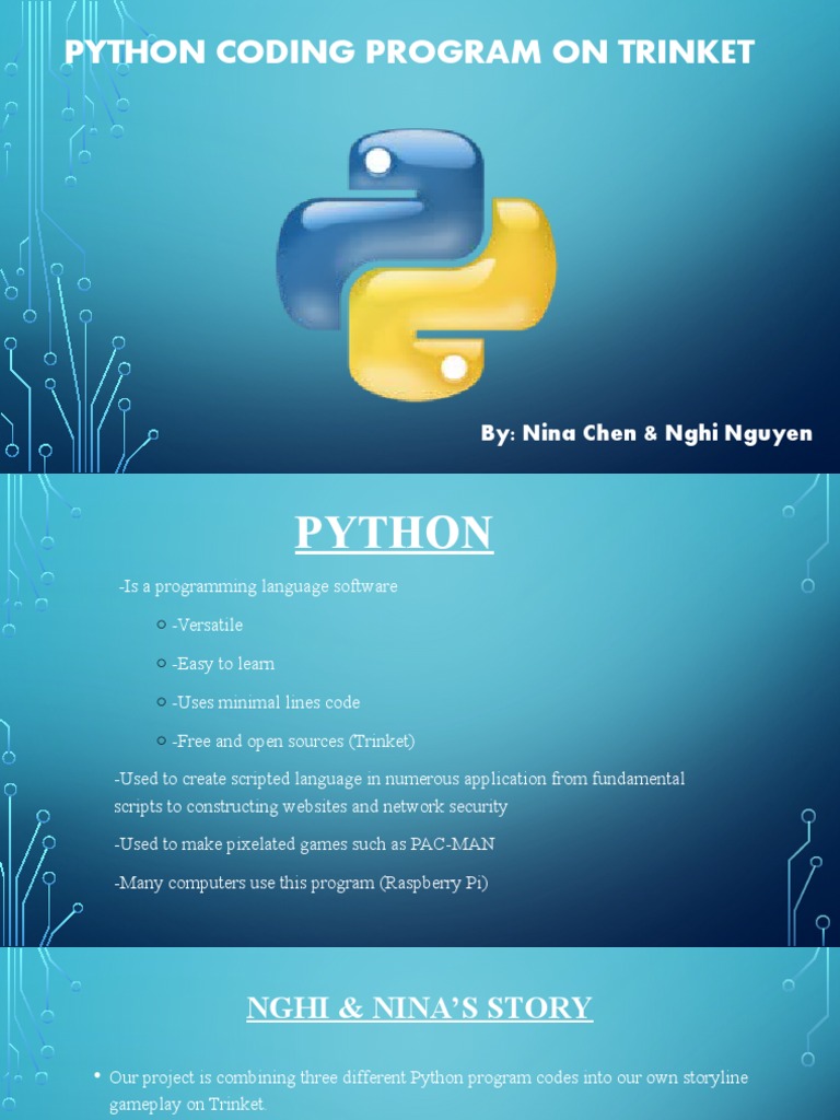 Python Coding Program On Trinket By Nina Chen And Nghi Nguyen Pdf Python Programming 