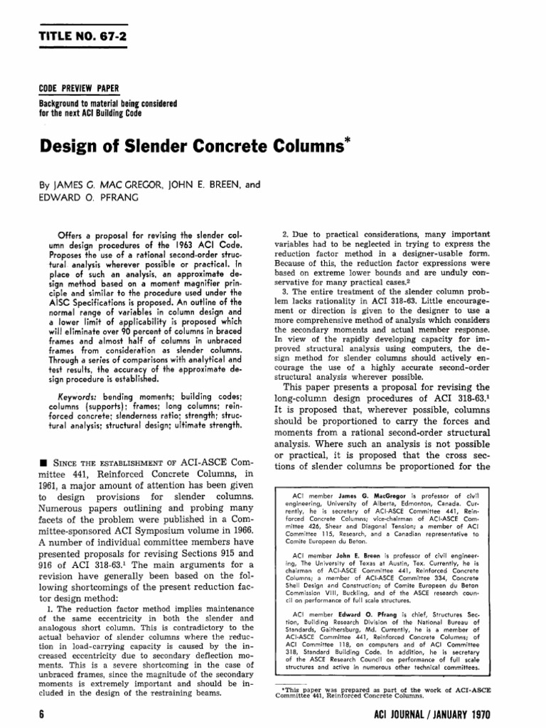 Design of Slender Concrete Columns : TITLE NO. 67-2 | PDF | Beam ...