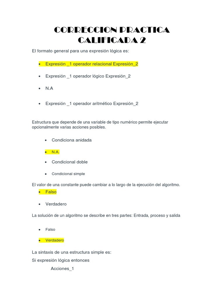 Correccion Practica Calificada 2 | PDF | Algoritmos | Lenguaje de ... Correccion Practica Calificada 2 | PDF | Algoritmos | Lenguaje de ...