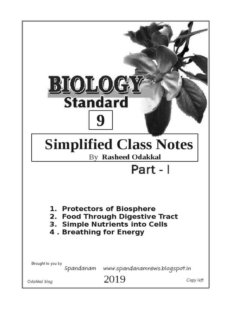 Biology Class 9 Kerala Notes Part 1 (English Medium) by Odakkal | PDF ...