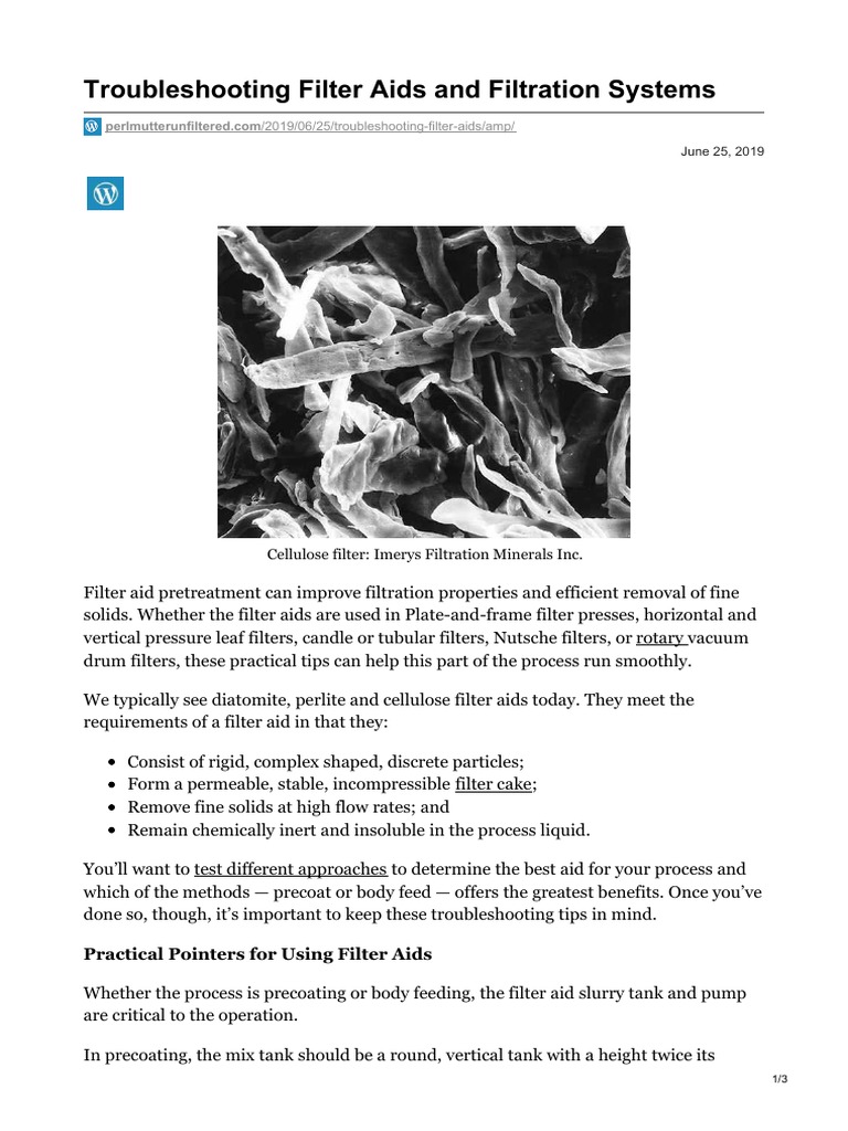 Troubleshooting Filter Aids and Filtration Systems | PDF | Filtration ...