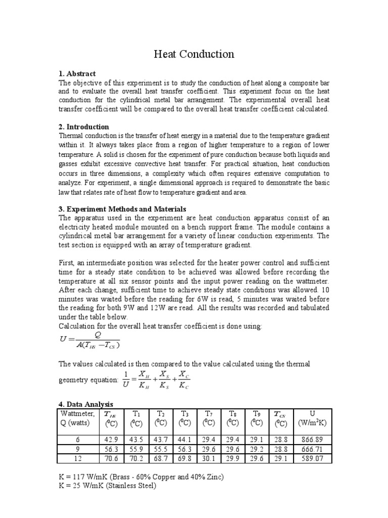 Heat Conduction Lab Report | PDF | Thermal Conduction | Heat Transfer