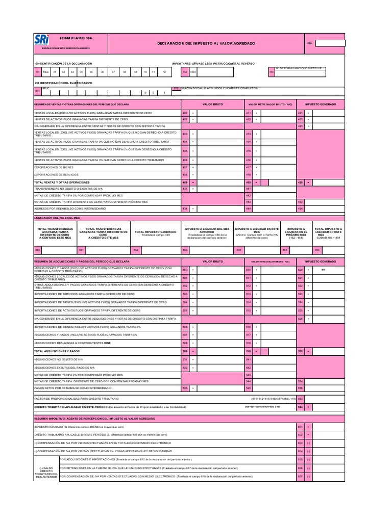Formulario 104 2016 | PDF | Impuesto al valor agregado | Impuestos