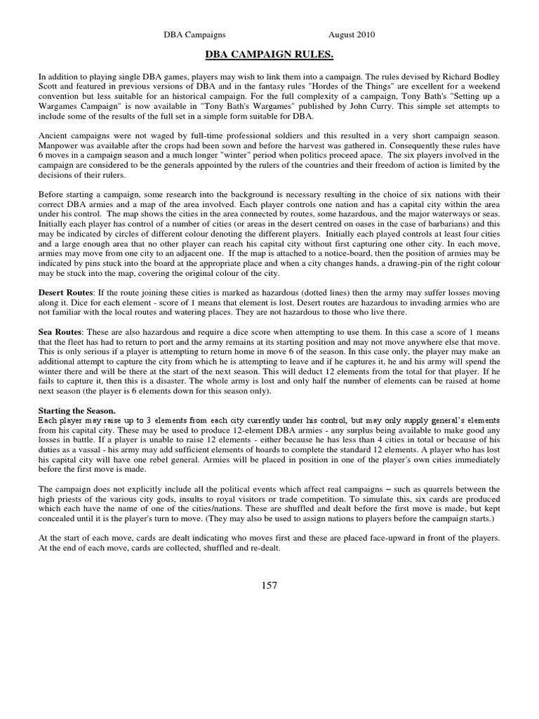 DBA Campaign Rules | PDF | Ancient Rome | Crusades