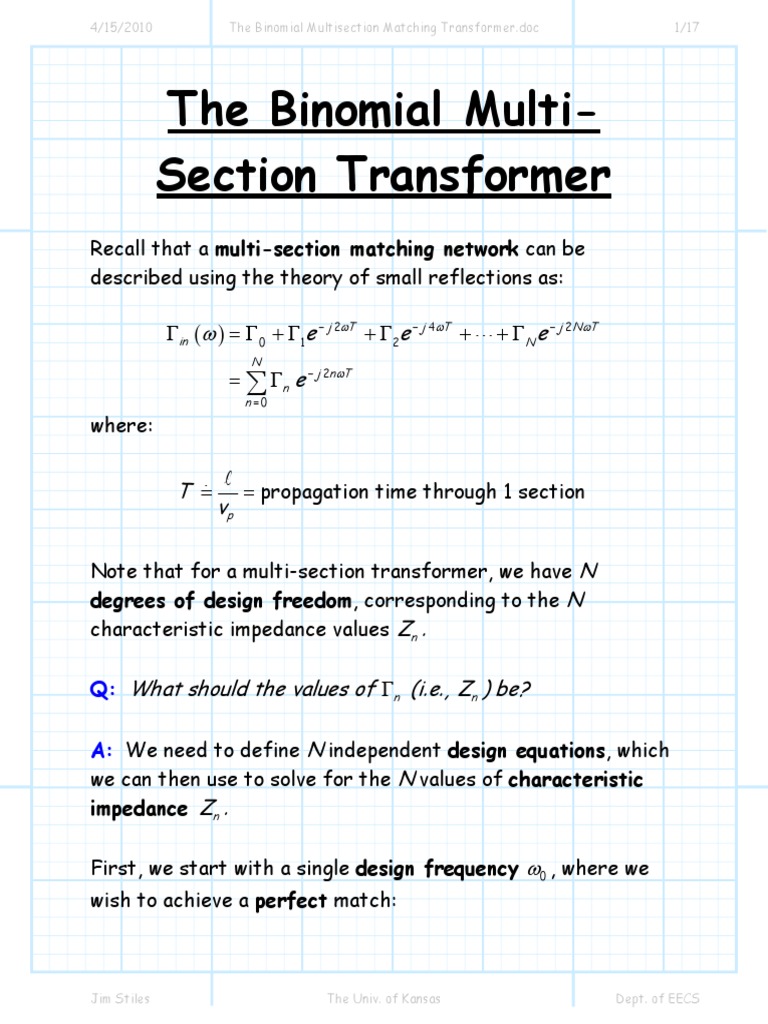 The Binomial Multisection Matching Transformer | PDF | Approximation | Trigonometric Functions
