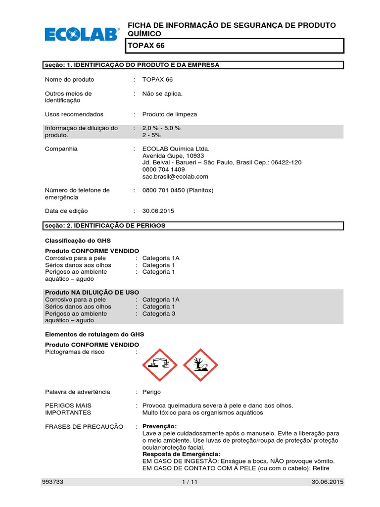 Topax 66 Fispq GHS | PDF | Solubilidade | Desperdício