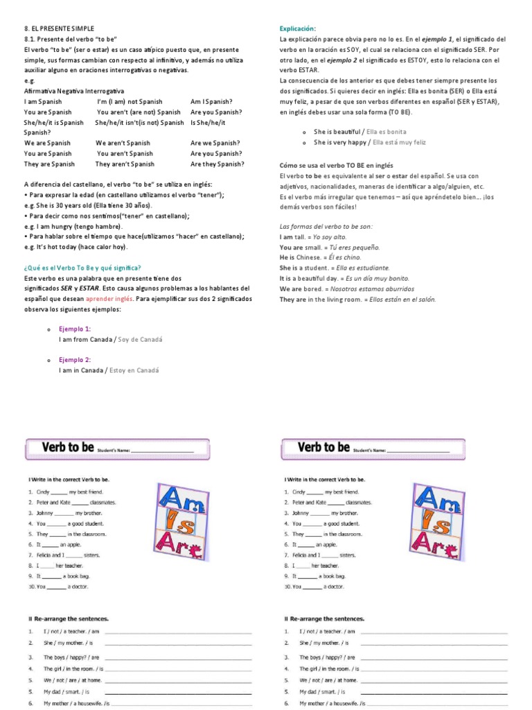 Verb To Be Teresa Pdf Verbo Morfología Lingüística