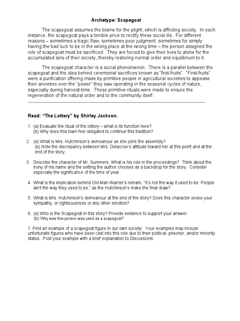 The Lottery - Questions | PDF