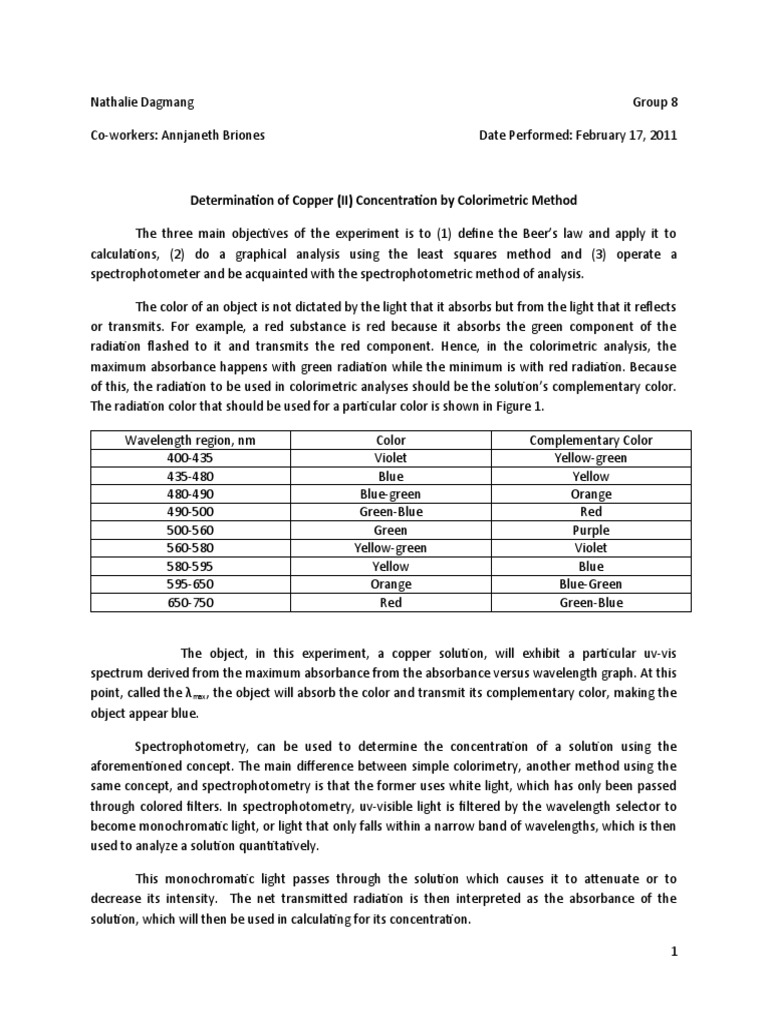 Colorimetric Analysis of Copper Concentration | PDF | Absorbance ...