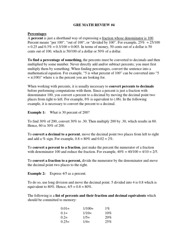 Gre Math Review 4 | PDF | Percentage | Odds