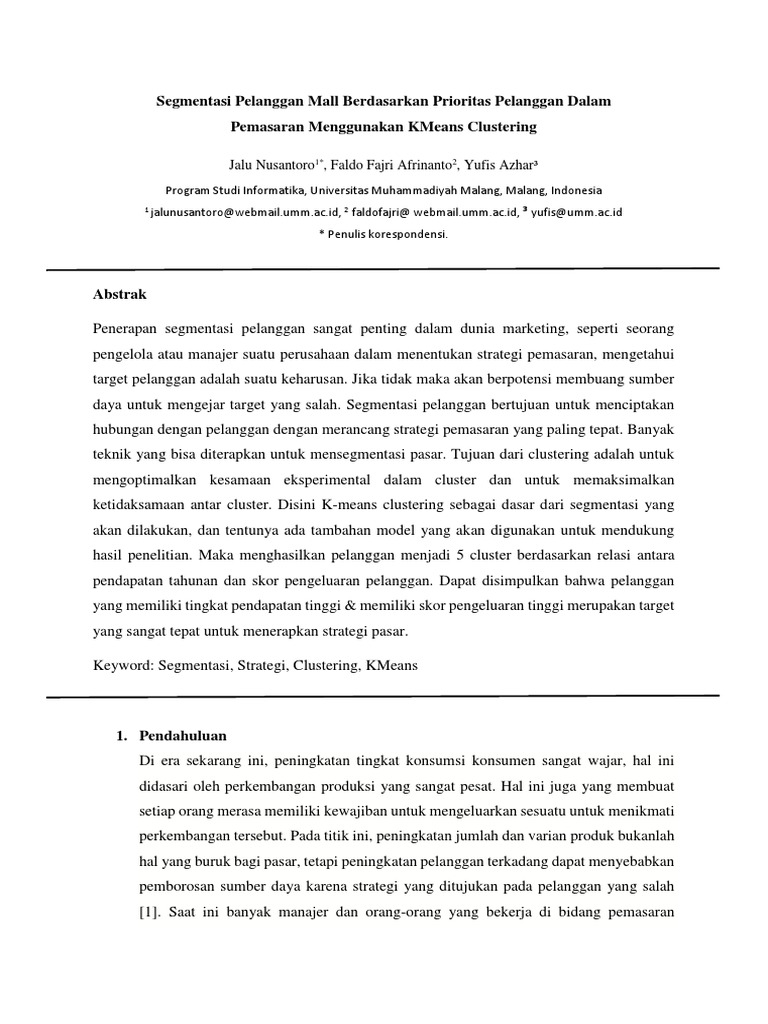 Segmentasi Pelanggan Mall Menggunakan KMeans Clustering | PDF | Bisnis | Pengelolaan Keuangan & Uang