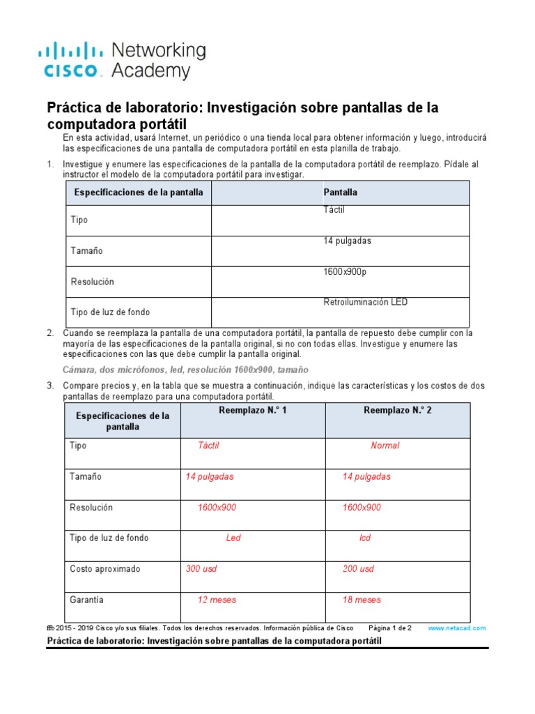 7.3.2.4 Lab - Research Laptop Screens | PDF | Ordenador portátil ...